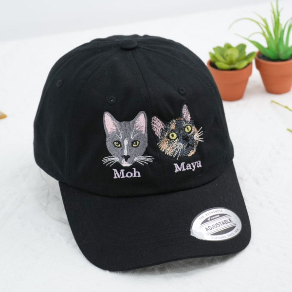 Cat Portrait Embroidered Cap | Custom Pet Parent Gift