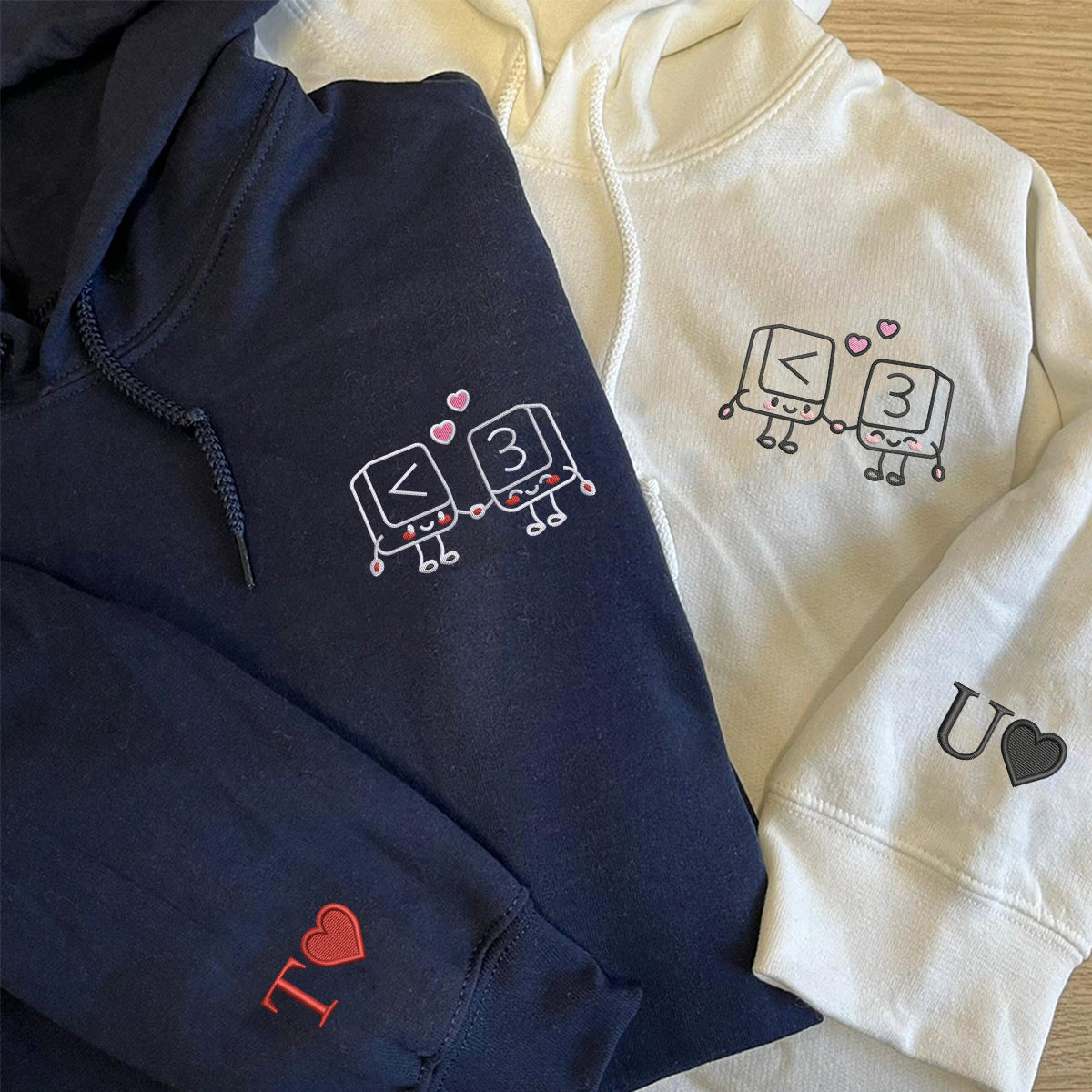 Custom Embroidered Cute Keyboard Keys Love Matching Hoodies for Couple