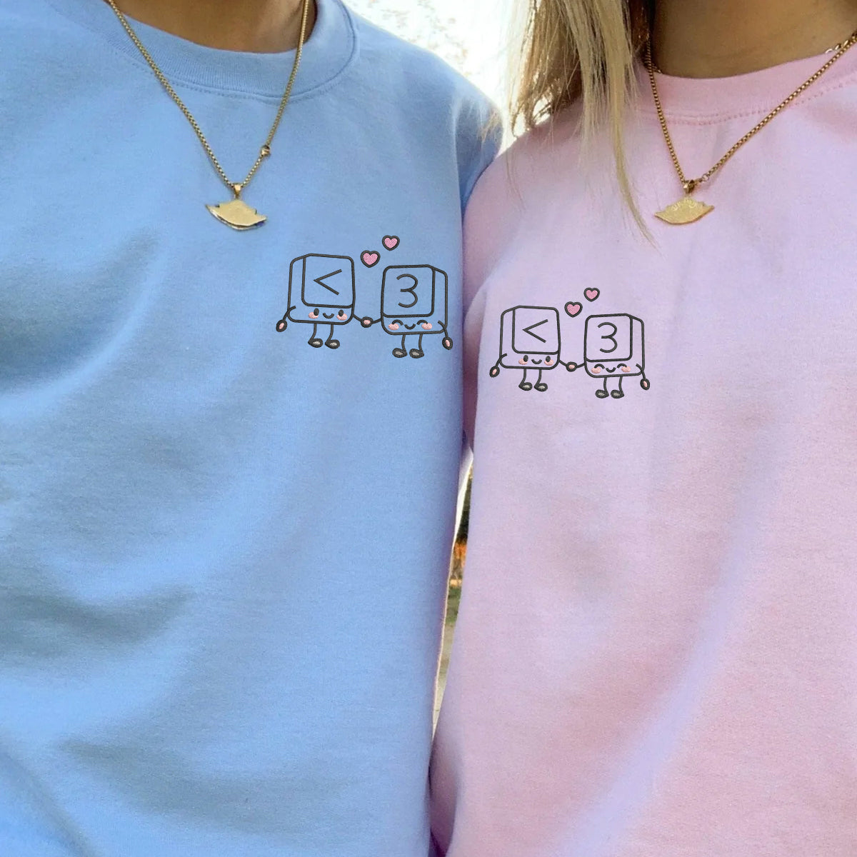 Custom Embroidered Cute Keyboard Keys Love Matching Hoodies for Couple