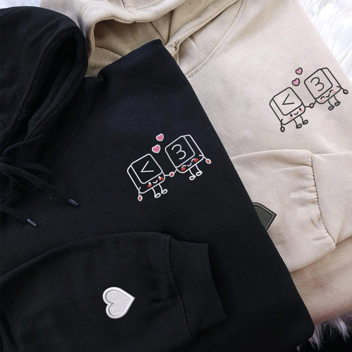 Custom Embroidered Cute Keyboard Keys Love Matching Hoodies for Couple