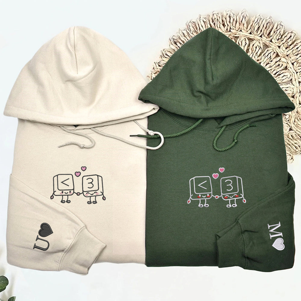 Custom Embroidered Cute Keyboard Keys Love Matching Hoodies for Couple