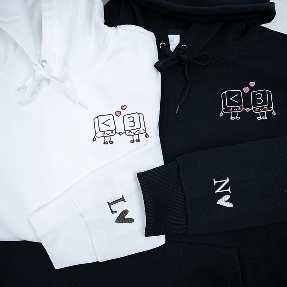 Custom Embroidered Cute Keyboard Keys Love Matching Hoodies for Couple