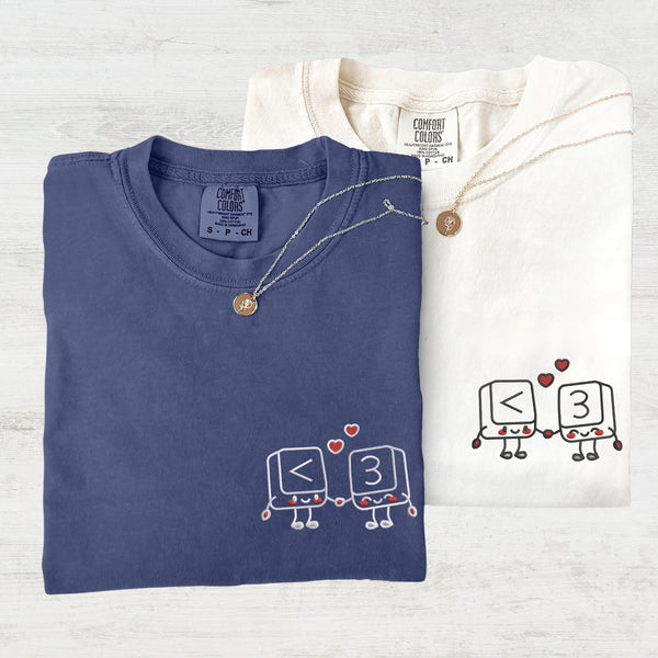 Custom Embroidered Cute Keyboard Keys Love Matching T-shirts for Coupl