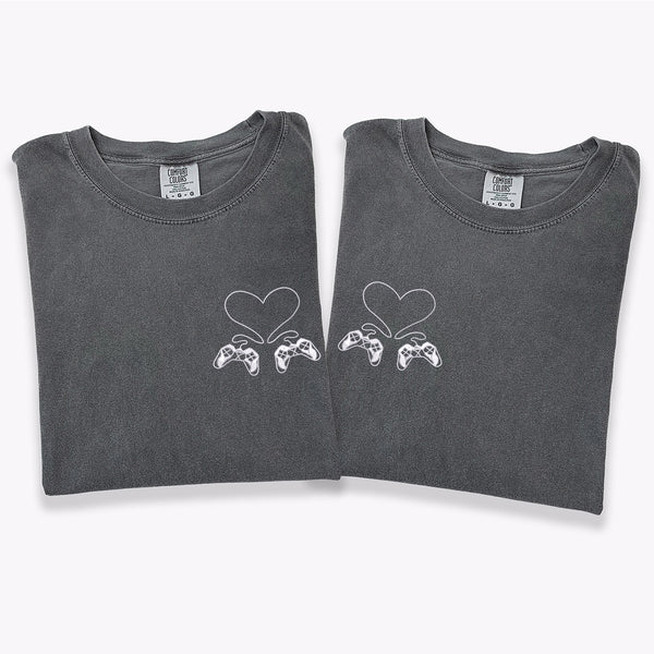 Custom Embroidered Gamer Controller Love Matching T-shirts for Couples