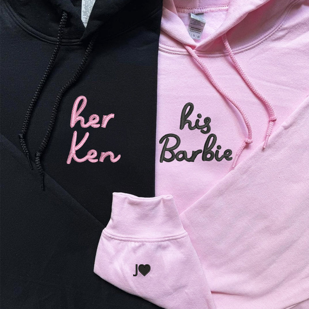 Custom Embroidered His Barbie Her Ken Matching Hoodies for Couples