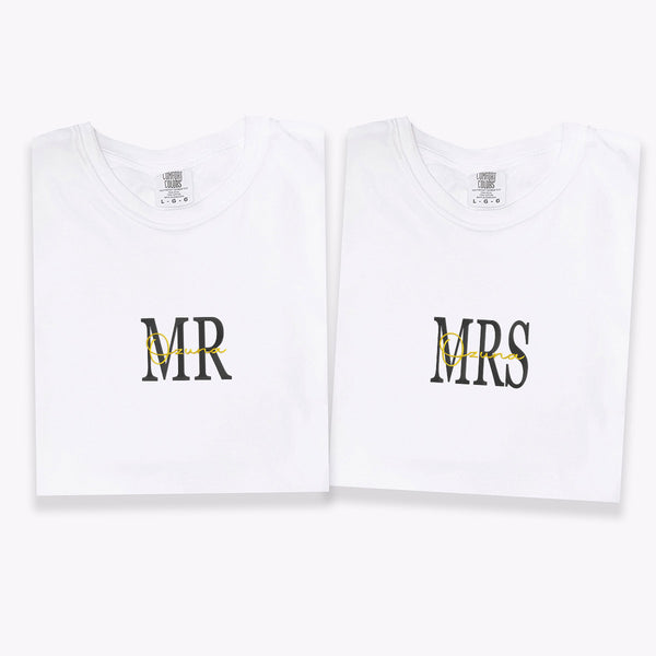 Custom Embroidered Mr & Mrs Matching T-shirts for Couples