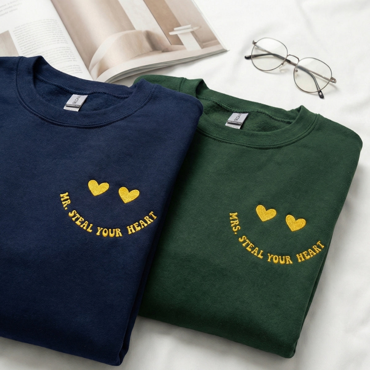 Custom Embroidered Mr & Mrs Steal Your Heart Matching Hoodies for Coup