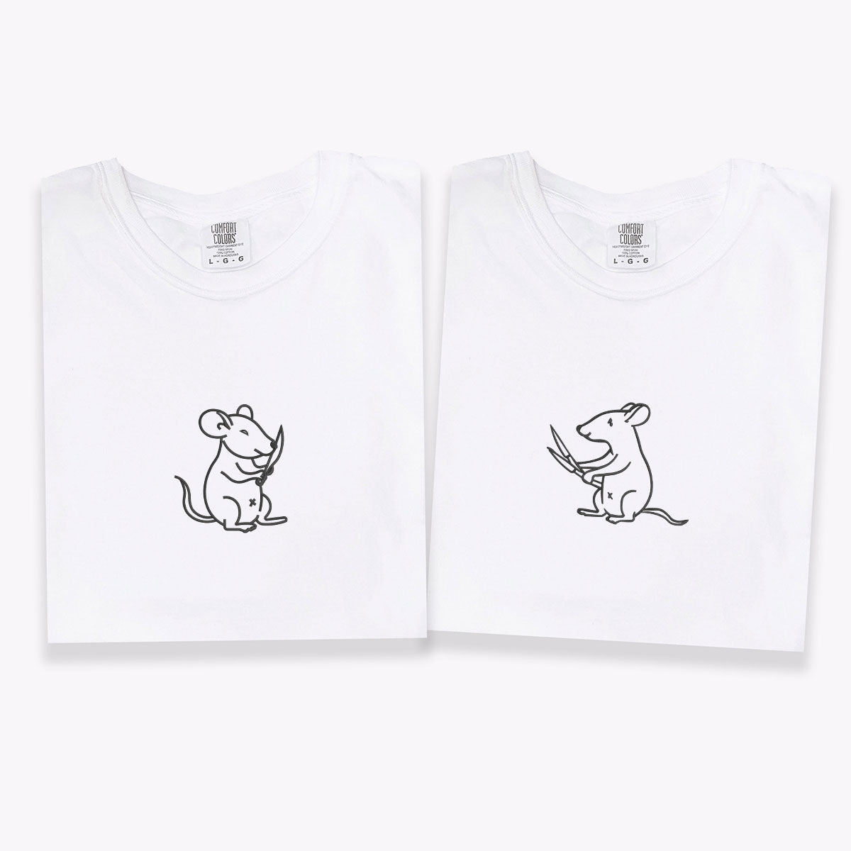 Custom Embroidered Rats with Knives Matching T-shirts for Couples
