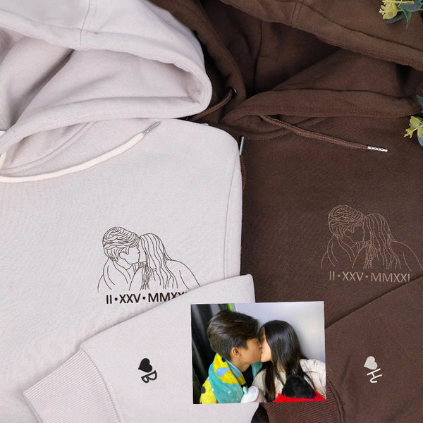 Custom Embroidered Couple Art Drawing Gift, Portrait From Photo, Embro
